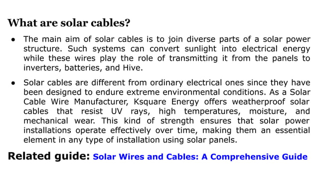 A Brief Guide About Solar Cables | Ksquare Energy | PDF | Science