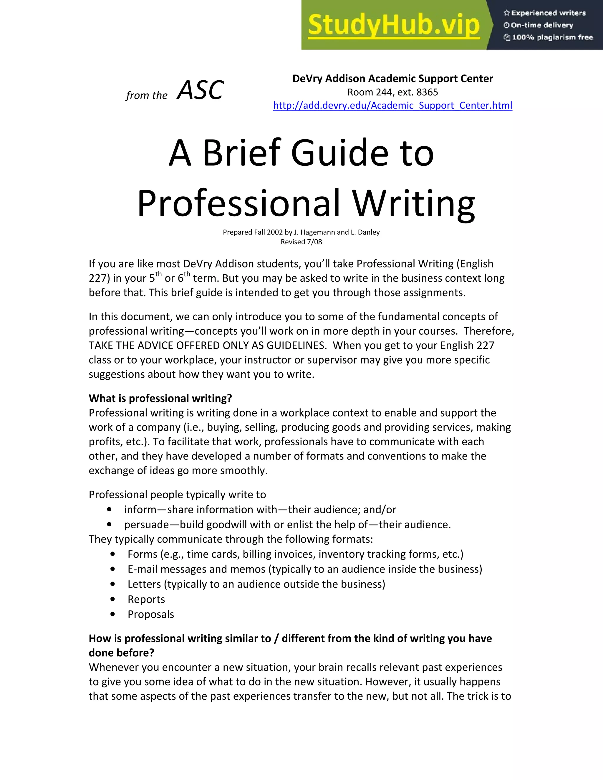 A Brief Guide To Professional Writing | PDF