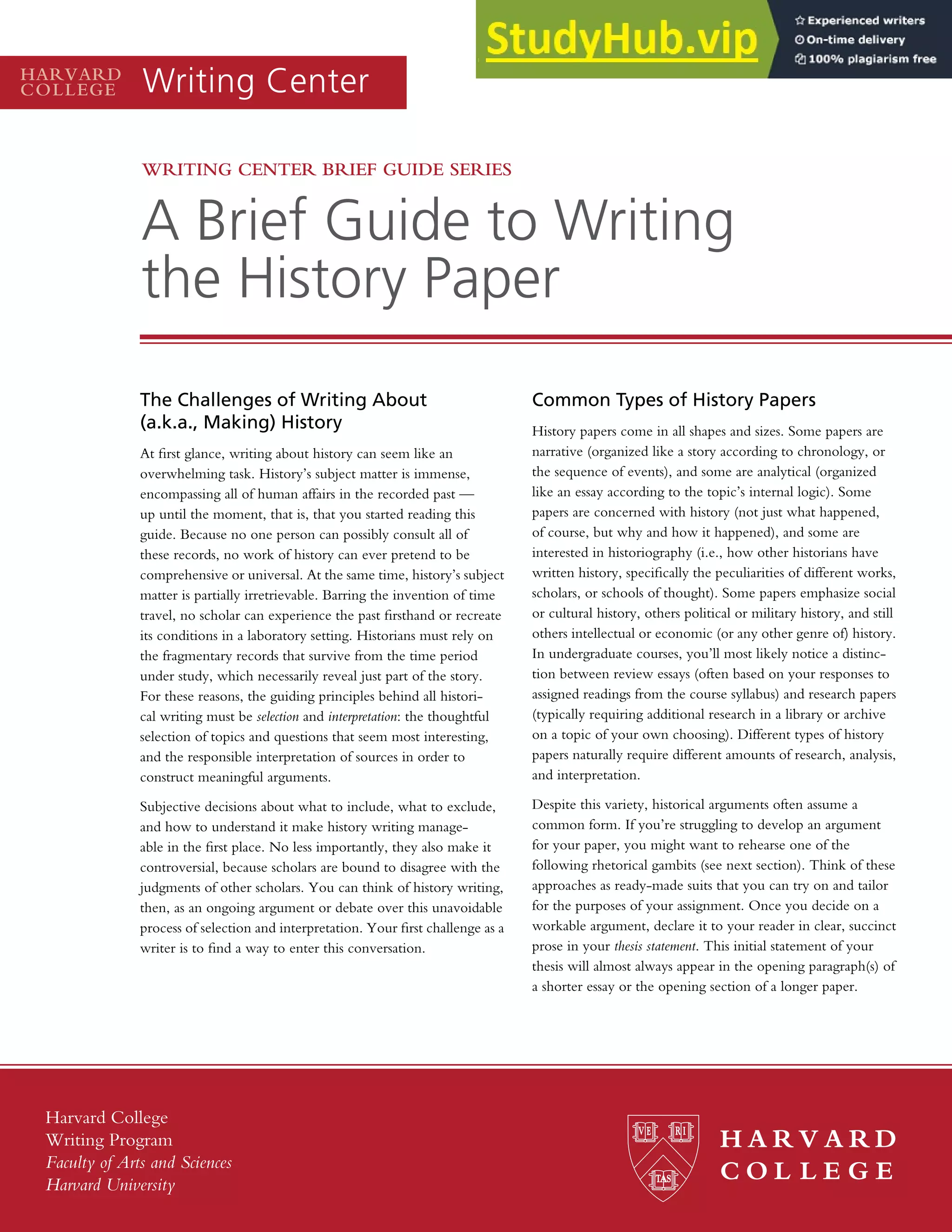 A Brief Guide To Writing The History Paper | PDF | Educational ...