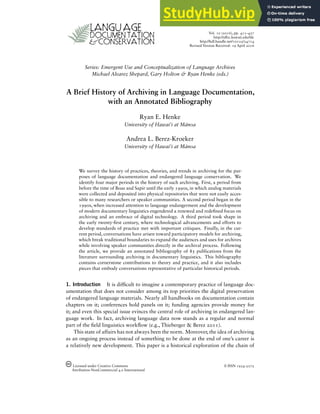 A Brief History of Archiving in Language Documentation, With an ...