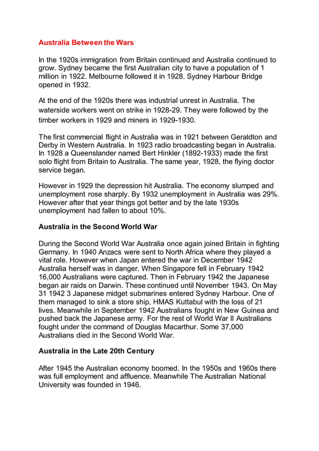 A brief history of australia | DOCX