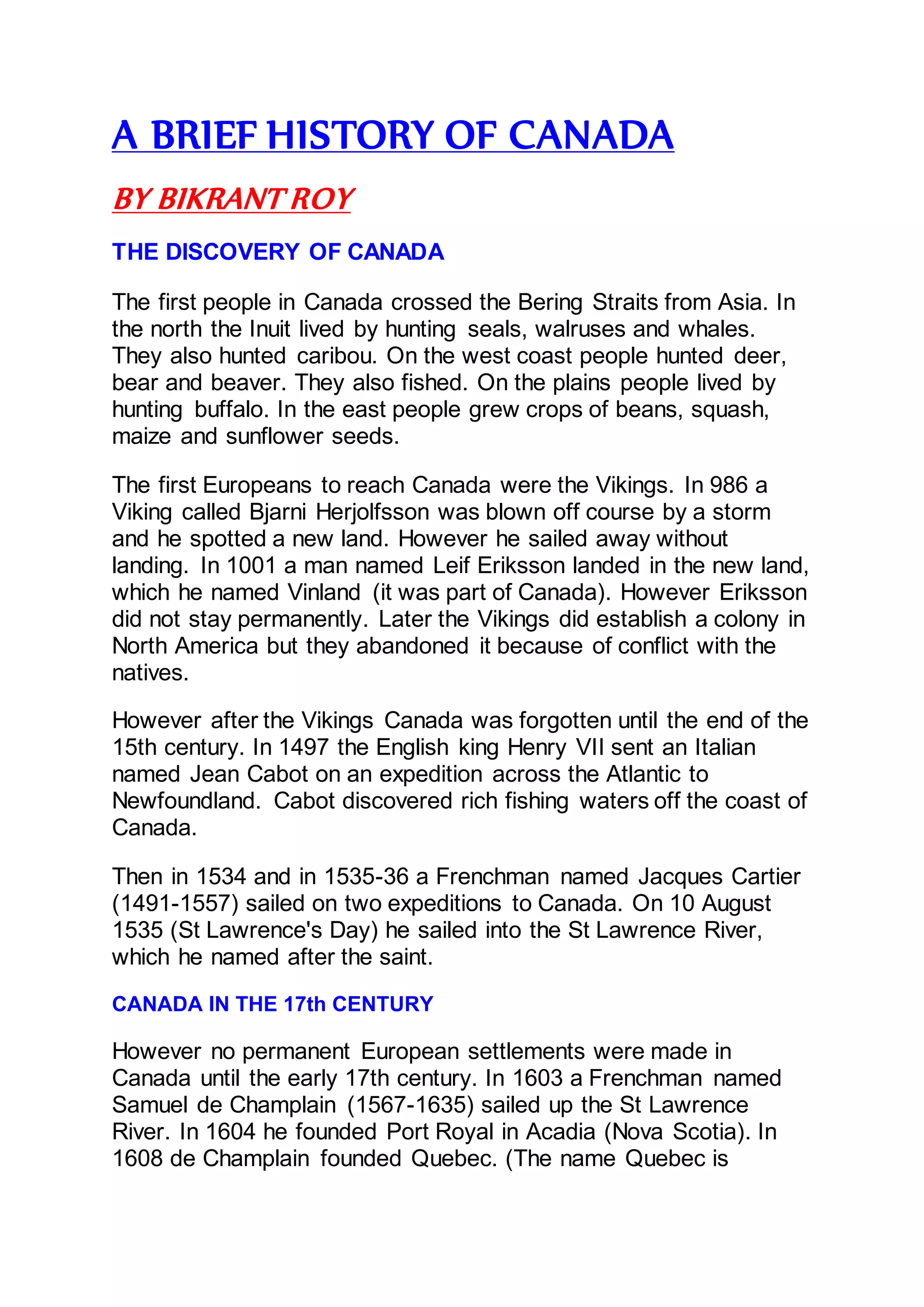 A Brief History Of Canada | DOCX