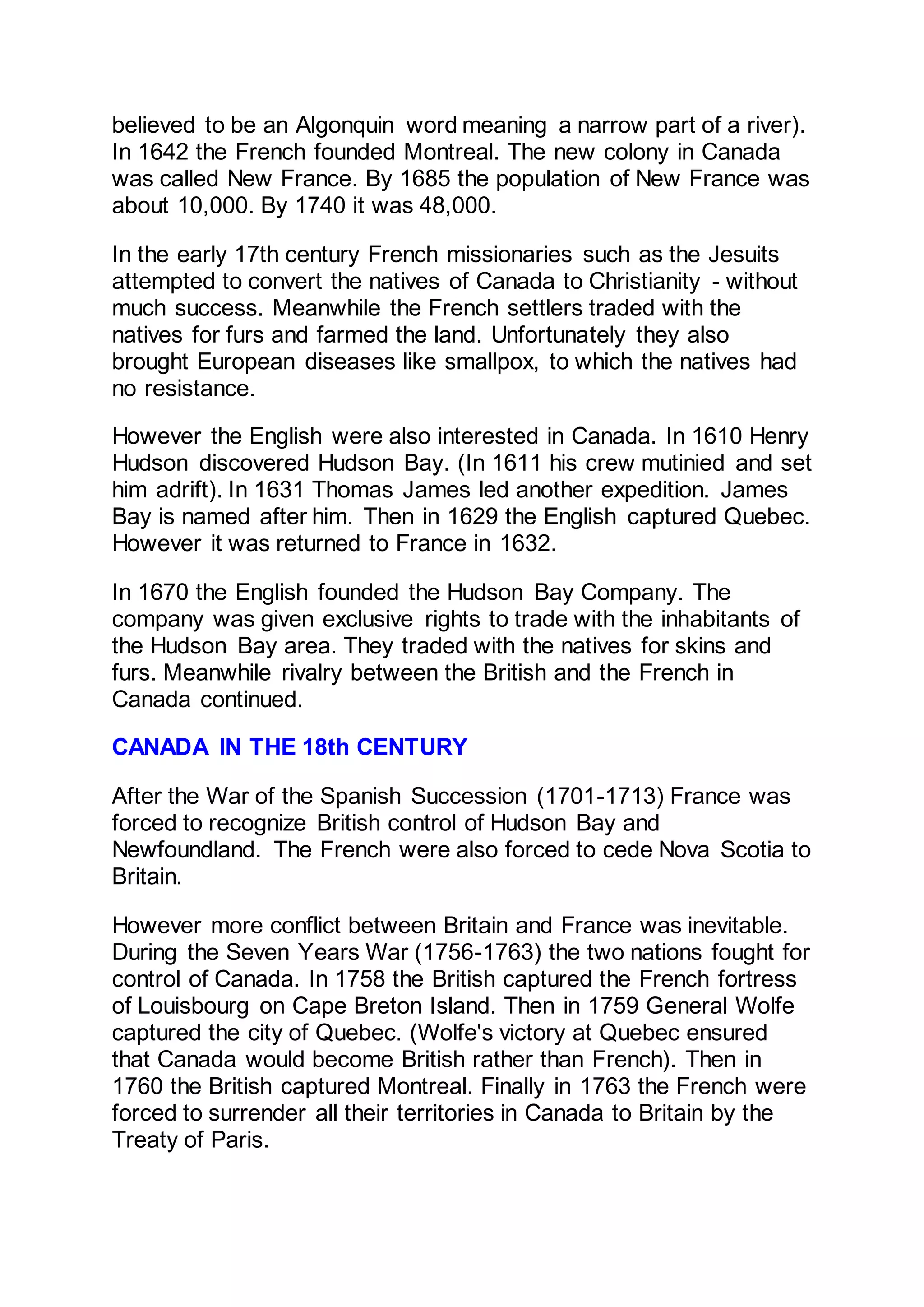 A Brief History Of Canada | DOCX