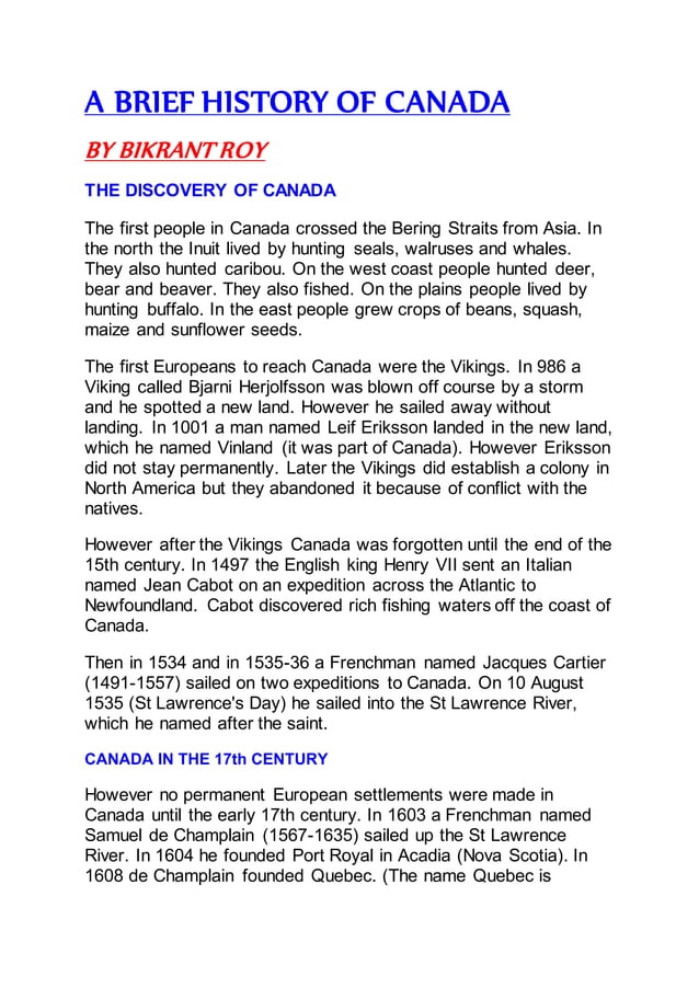 A Brief History Of Canada | DOCX | North America Travel | Travel Locations