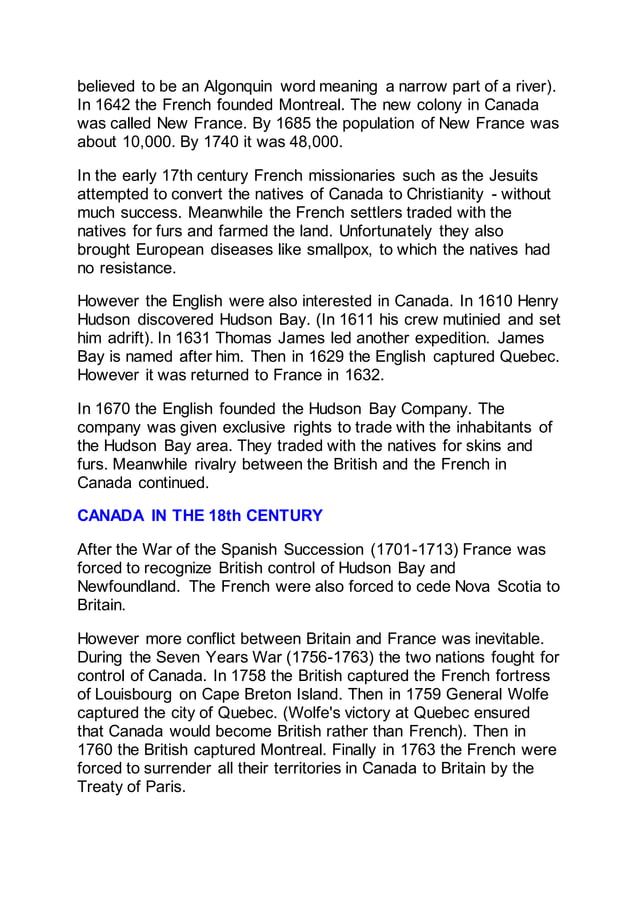 A Brief History Of Canada | DOCX | North America Travel | Travel Locations