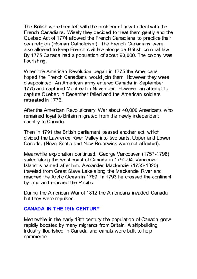A Brief History Of Canada | DOCX | North America Travel | Travel Locations