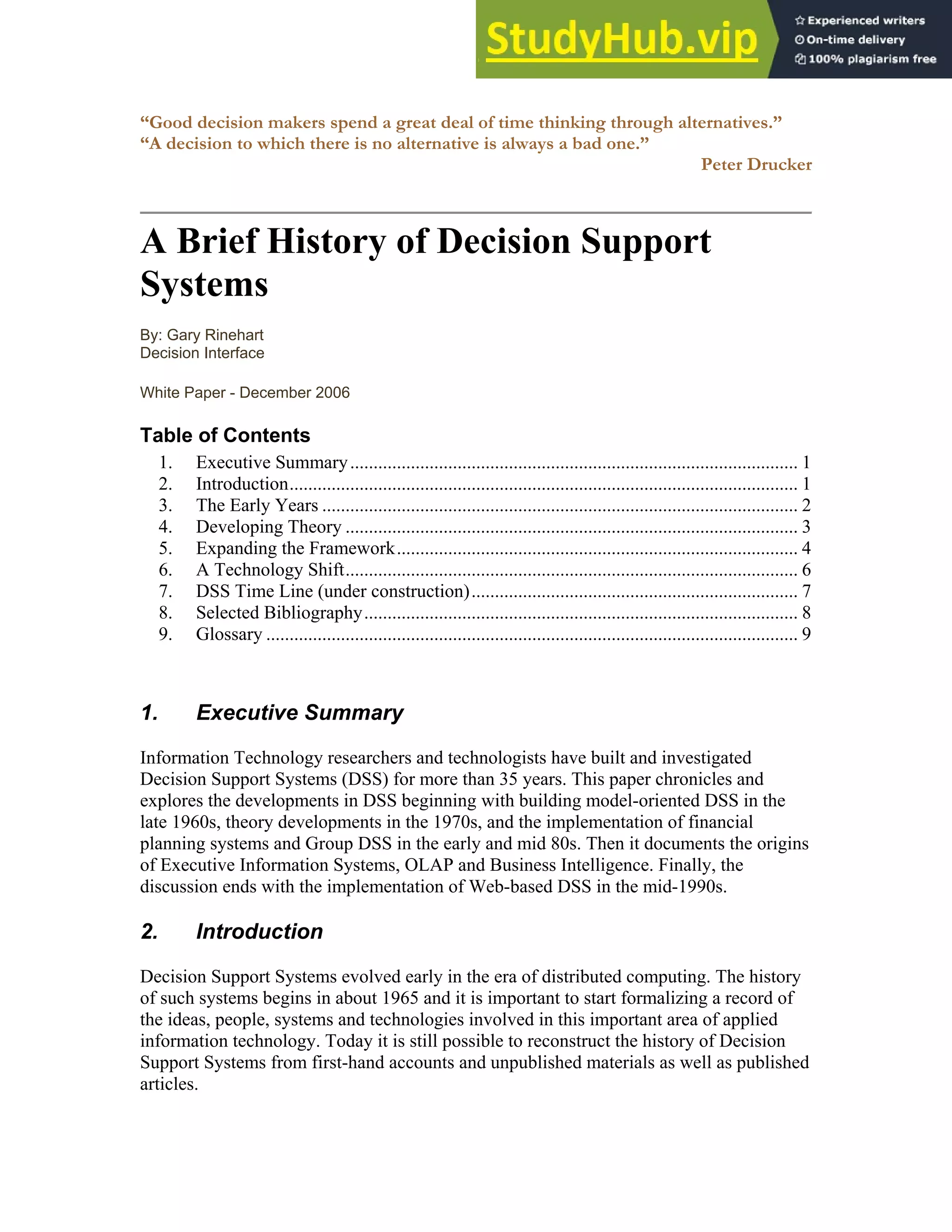 A Brief History Of Decision Support Systems | PDF