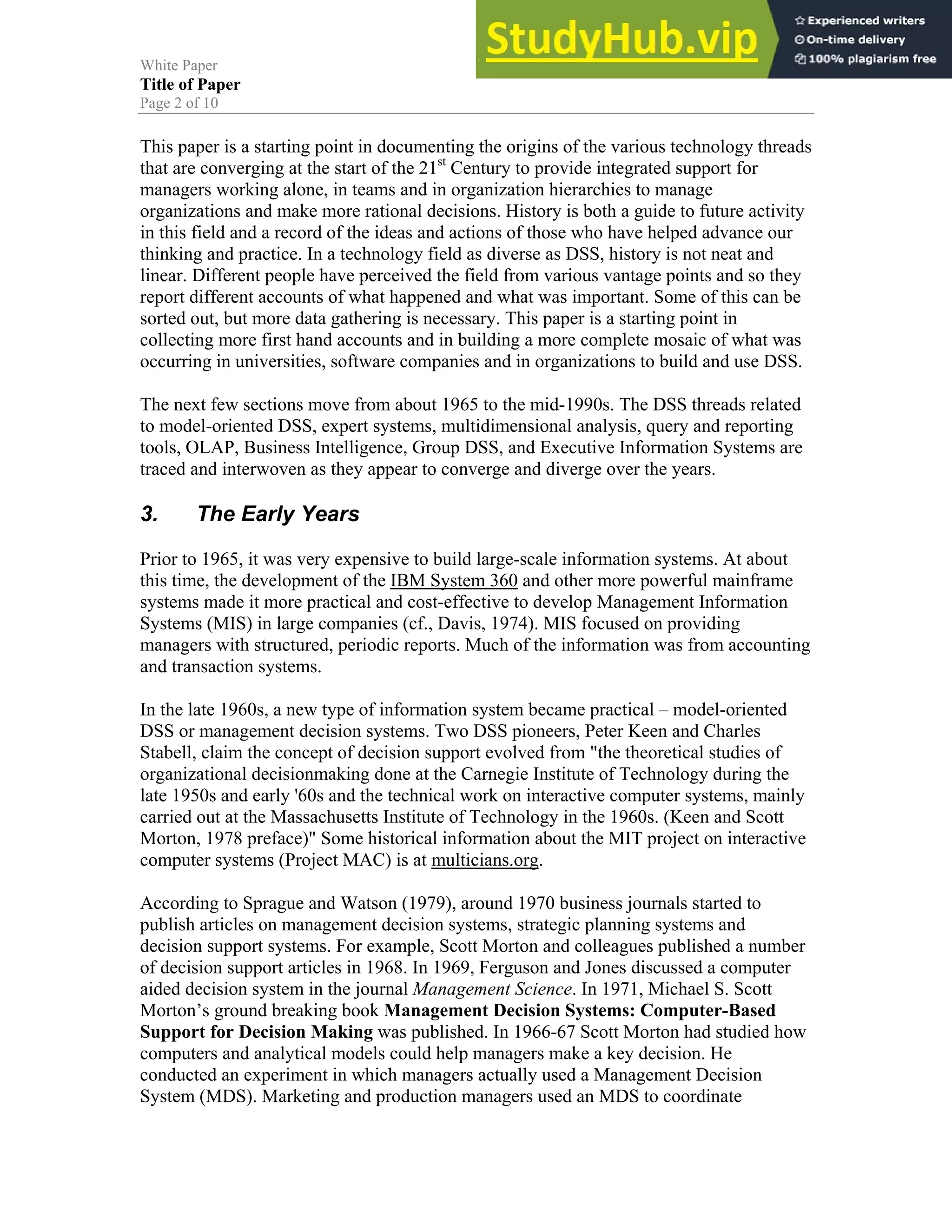 A Brief History Of Decision Support Systems | PDF