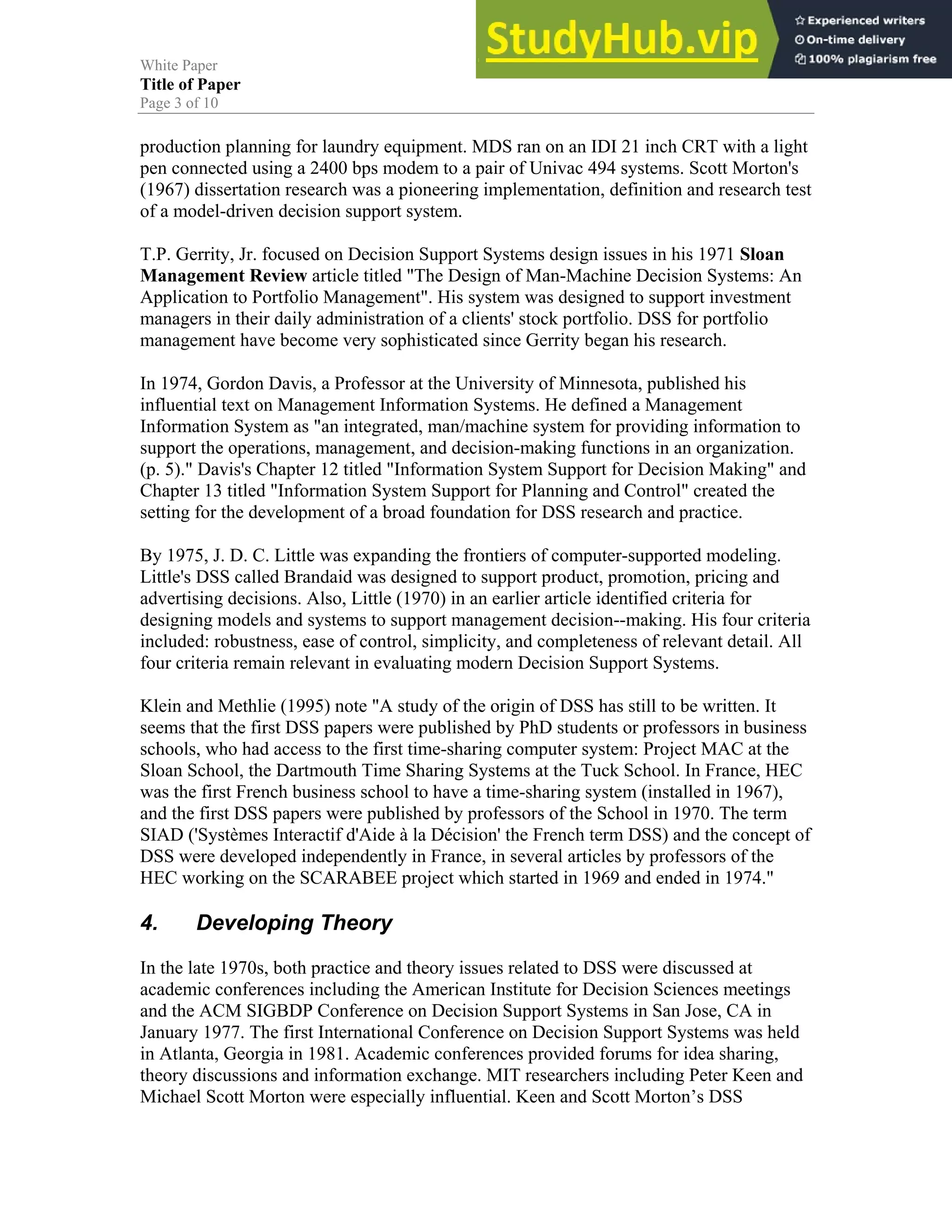 A Brief History Of Decision Support Systems | PDF