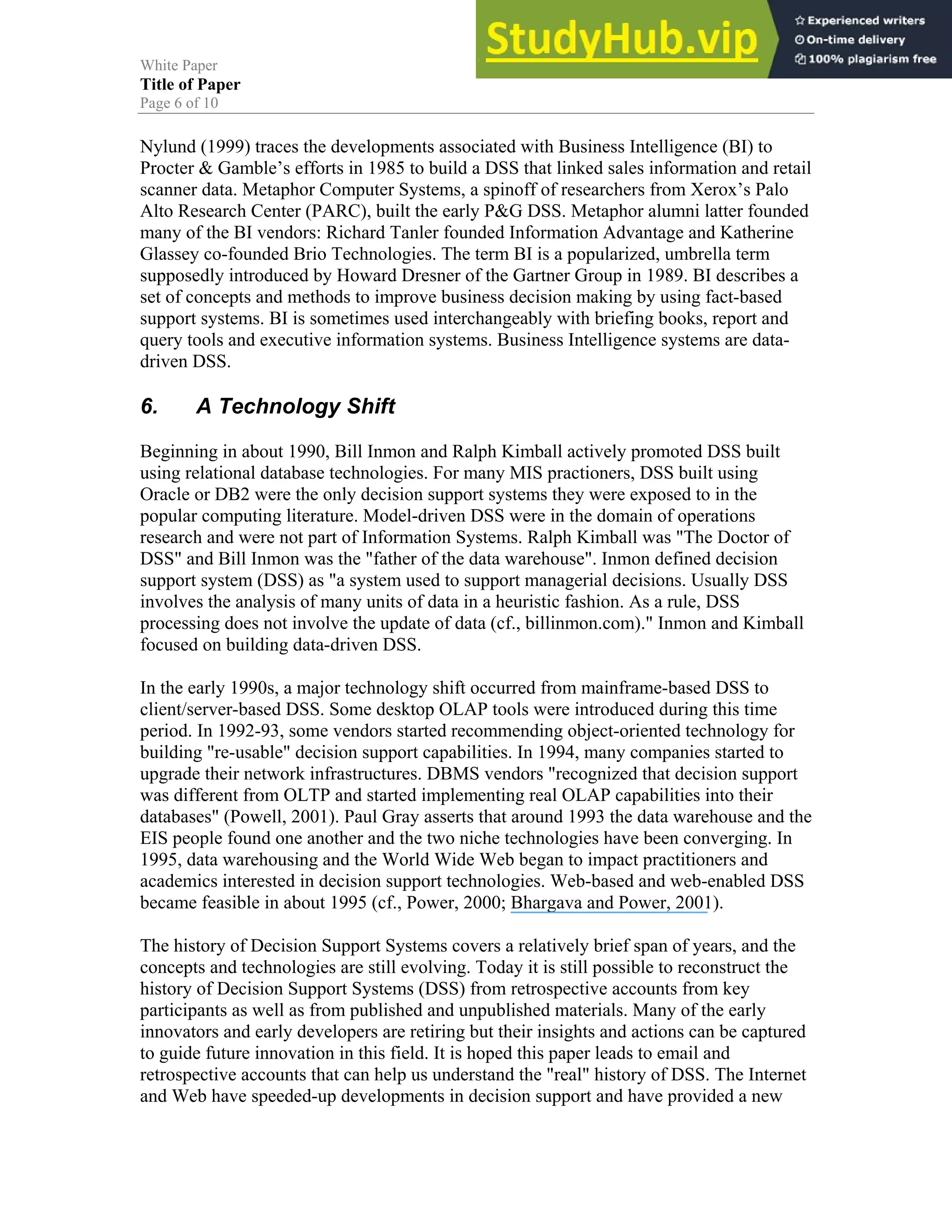 A Brief History Of Decision Support Systems | PDF