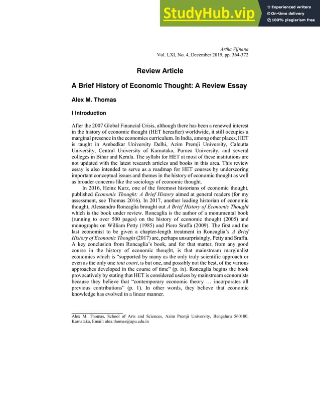 A Brief History Of Economic Thought A Review Essay | PDF