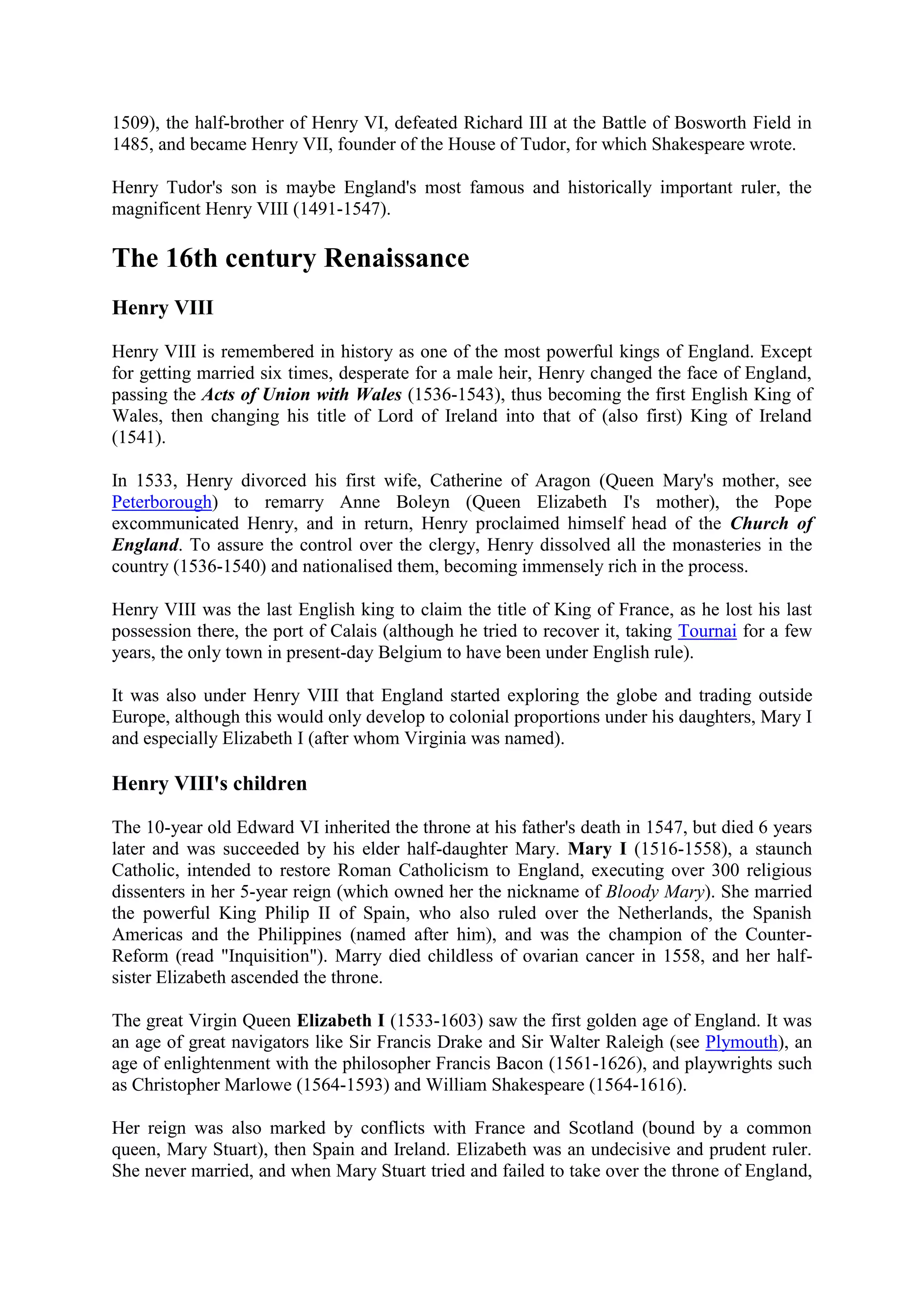 A brief history of england | DOCX