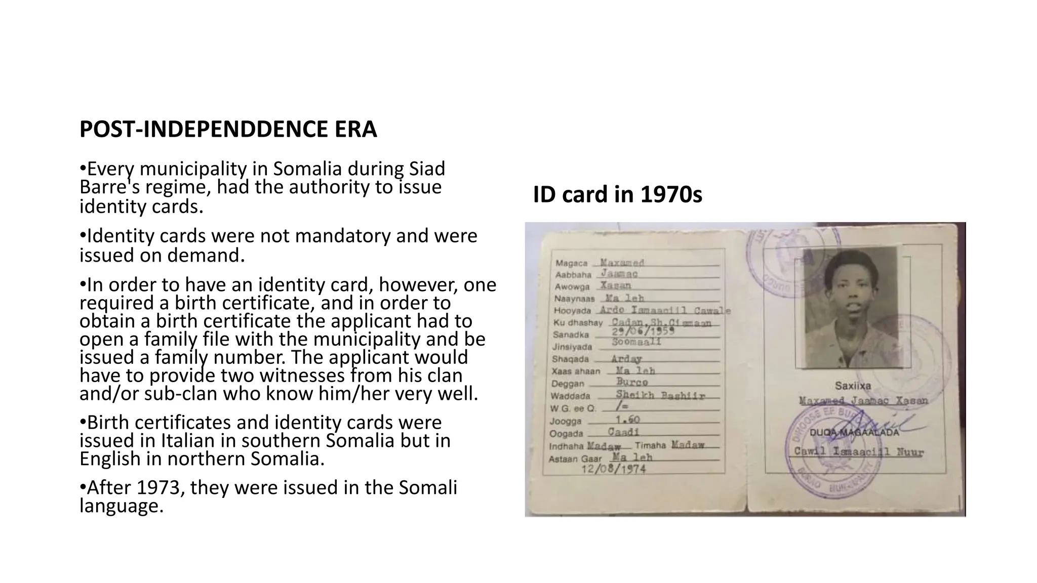 A brief history of identification documents in Somalia.pptx