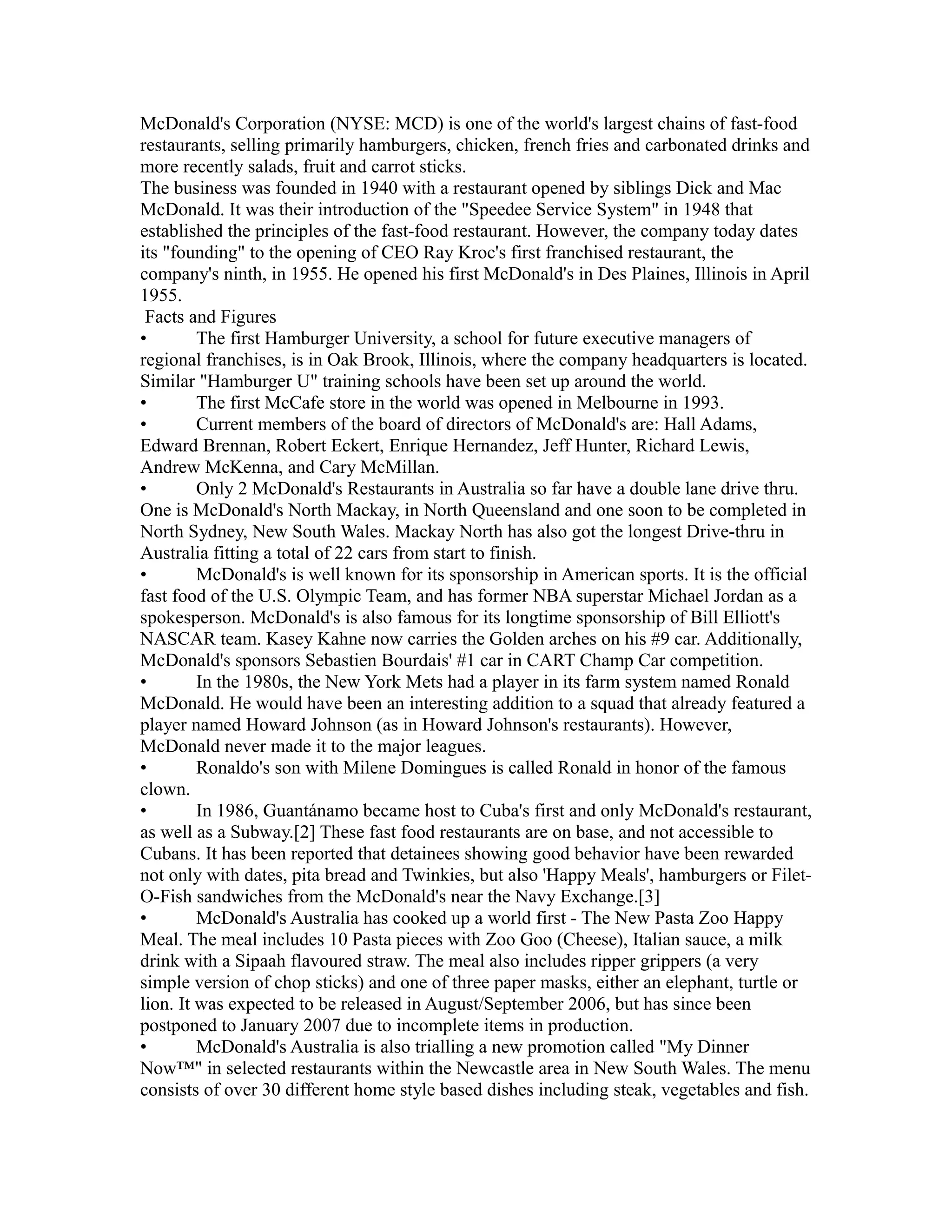 A brief history of mc donald | DOC