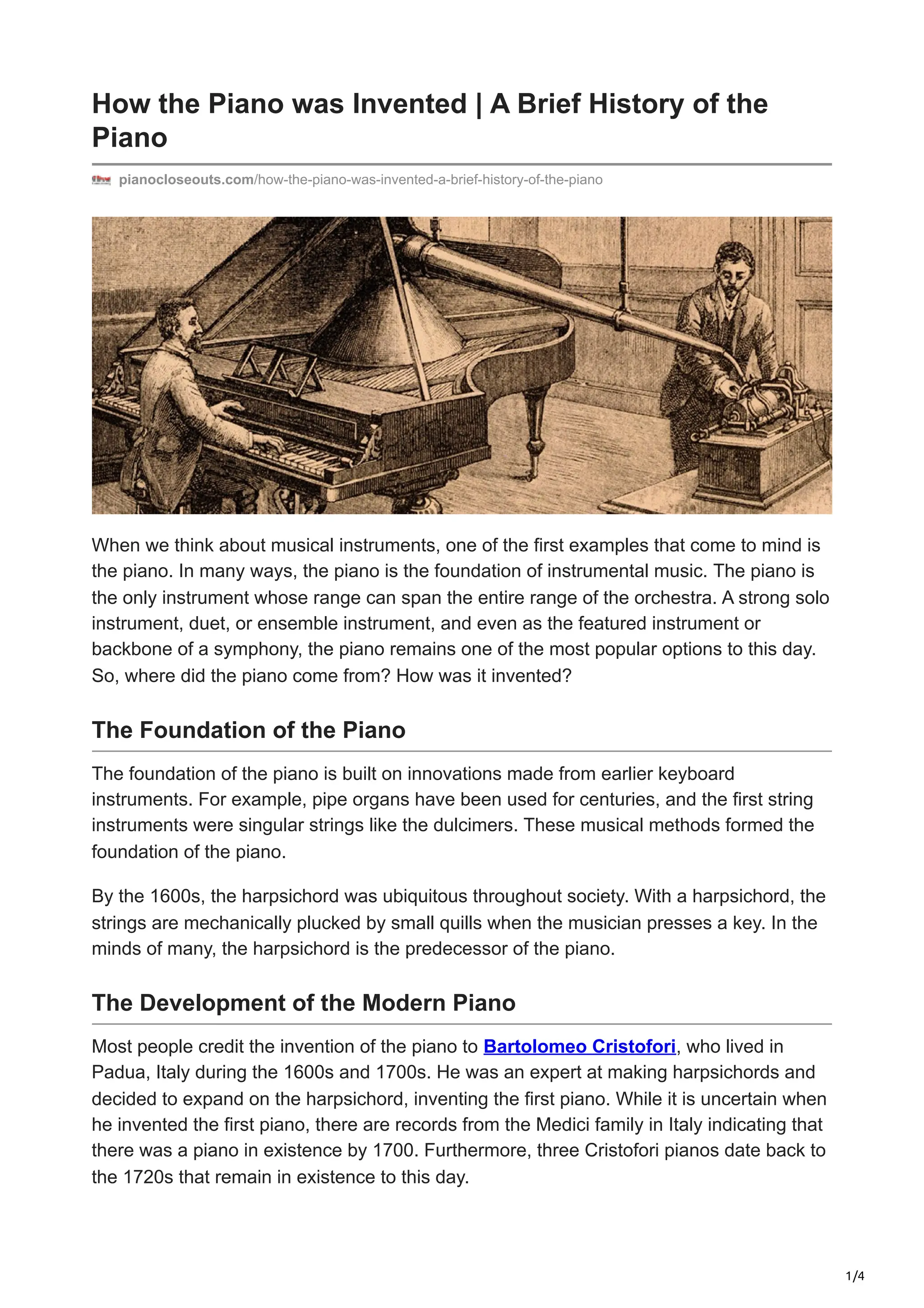 A Brief History of the Piano - How It Was Invented | PDF