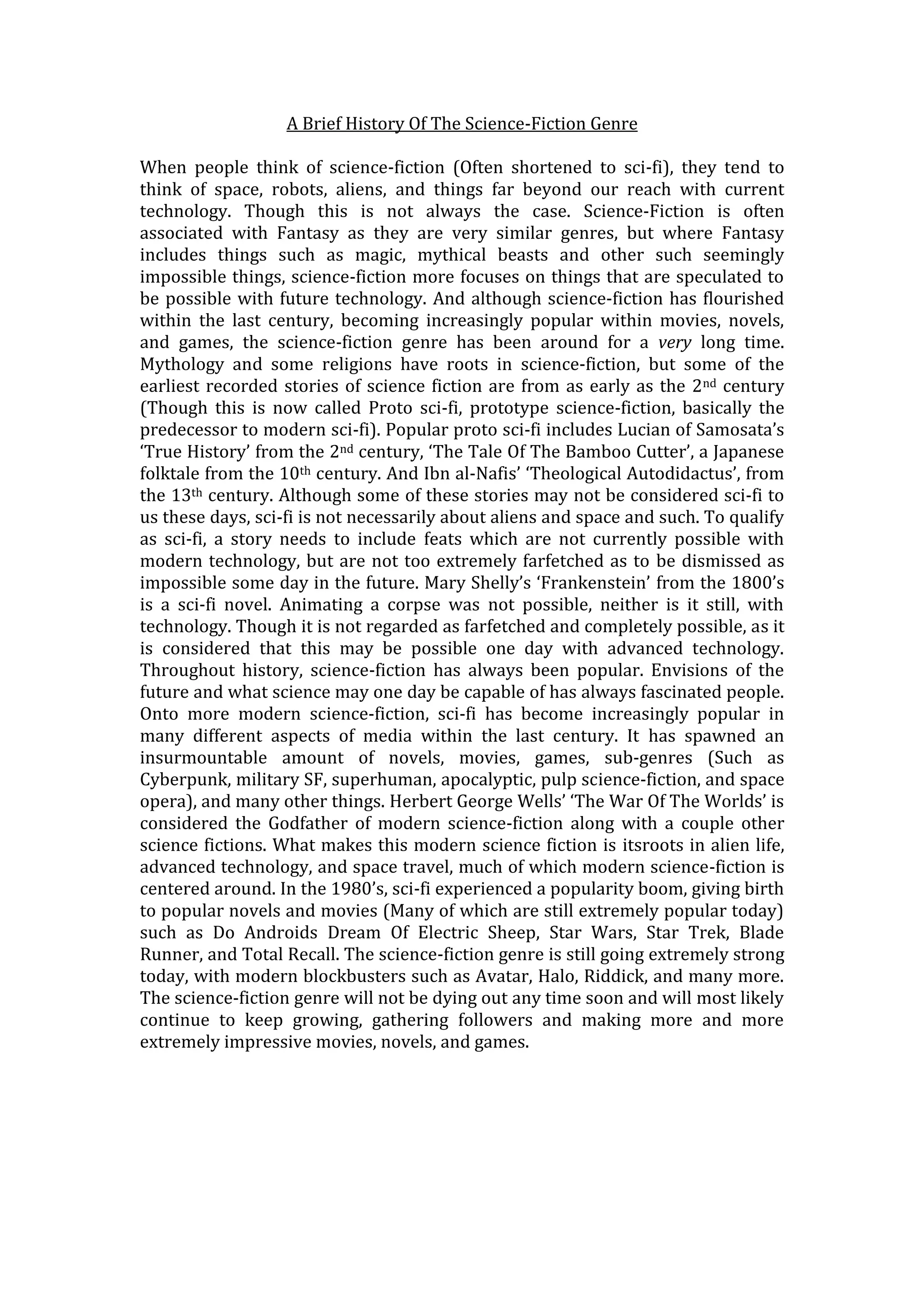 A brief history of the science fiction genre | DOCX