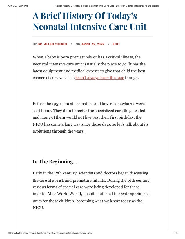 A Brief History Of Today’s Neonatal Intensive Care Unit | PDF