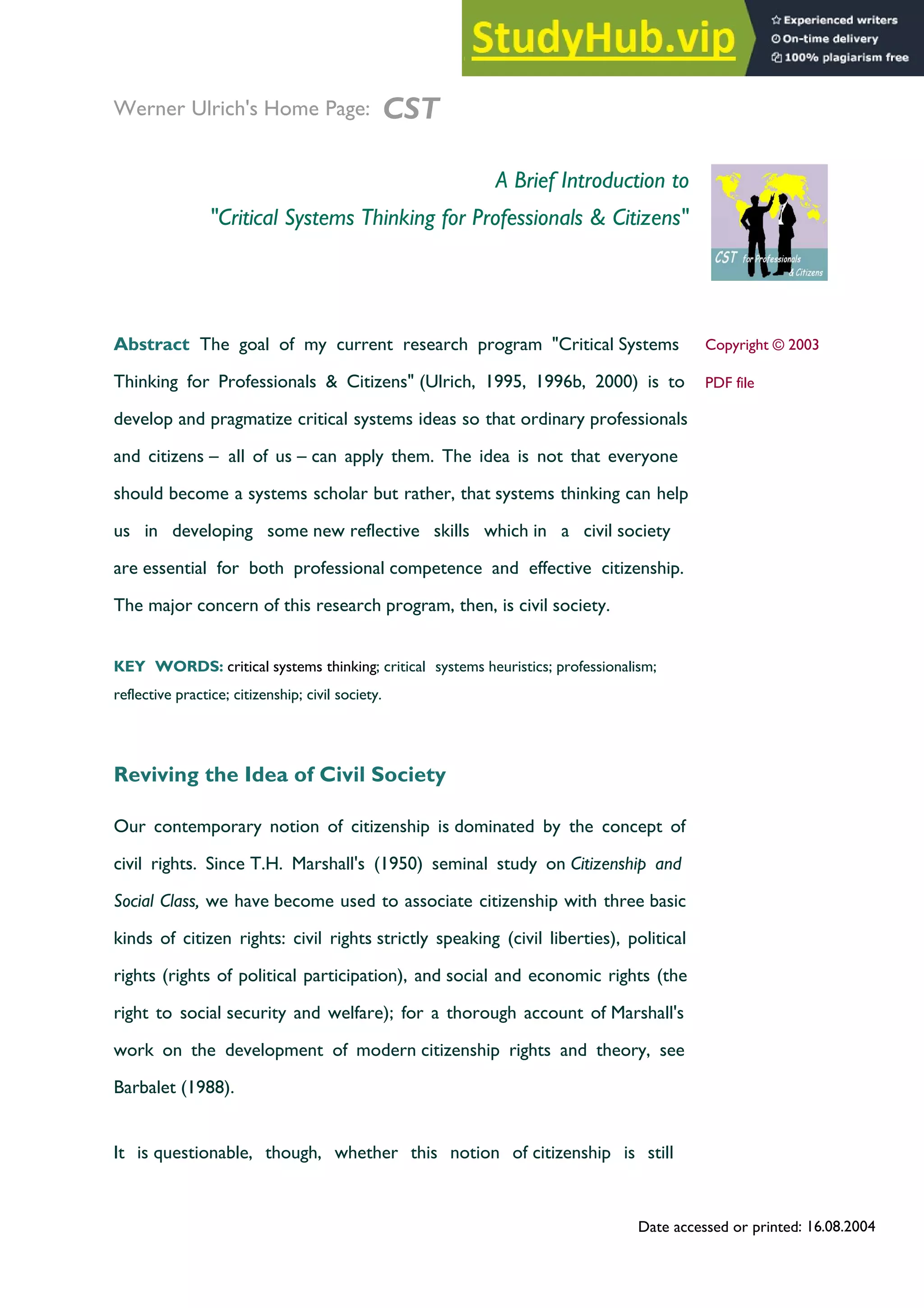 A Brief Introduction to Critical Systems Thinking for Professionals ...