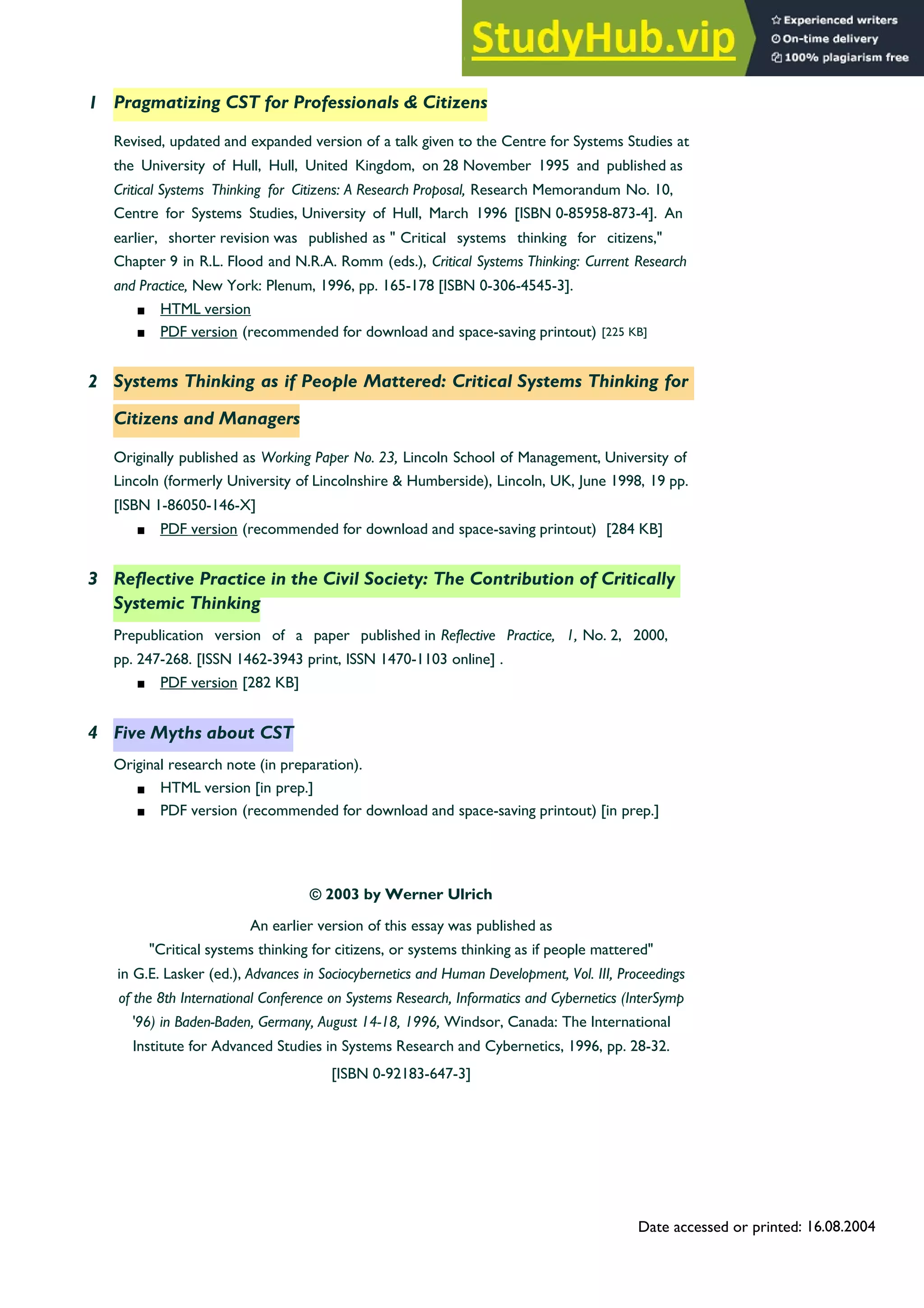 A Brief Introduction to Critical Systems Thinking for Professionals ...