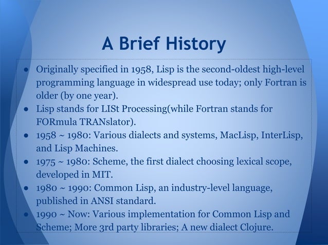 A brief introduction to lisp language | PPT