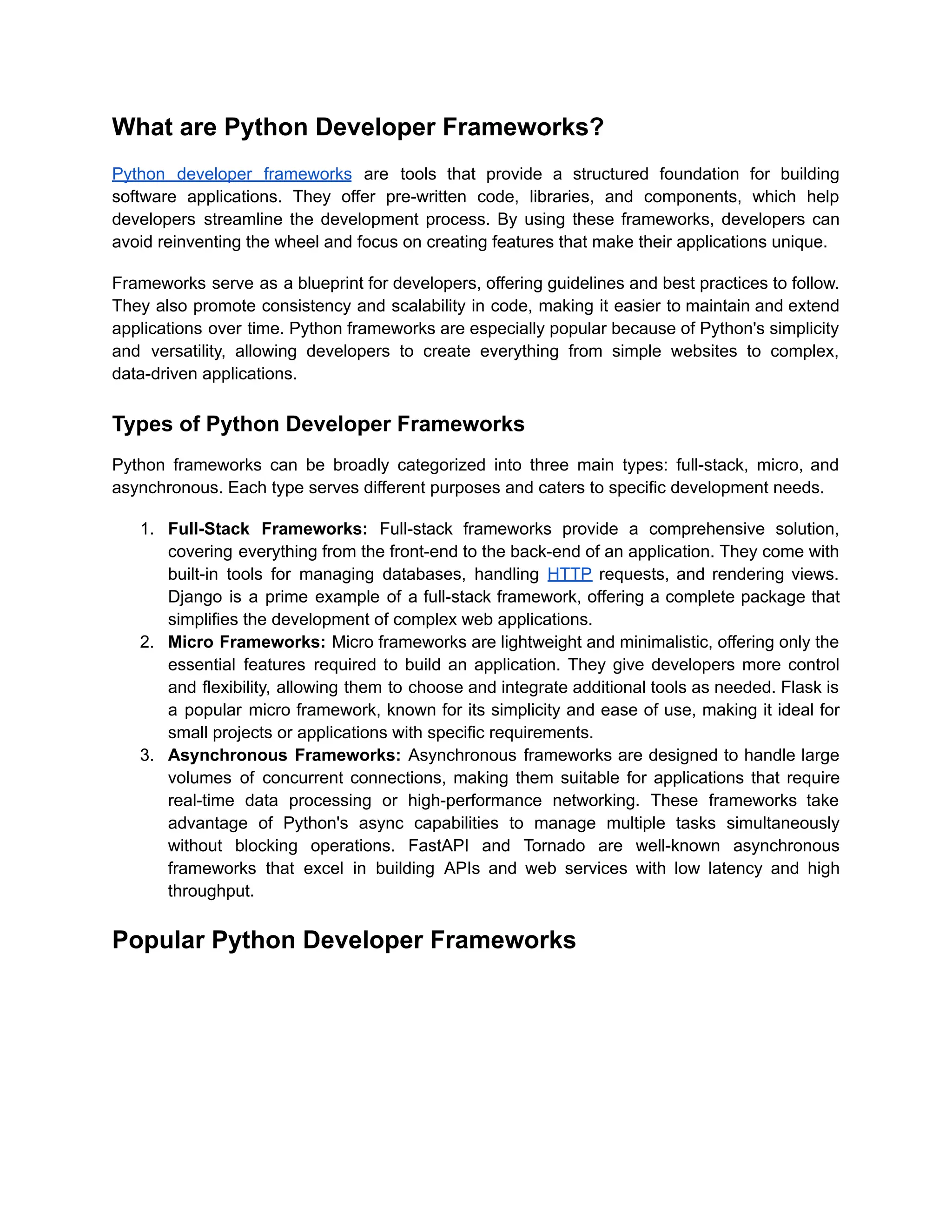 A Brief Introduction to Python Developer Frameworks.pdf | Web Development | Internet