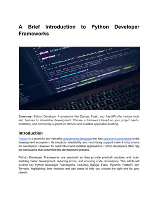 A Brief Introduction to Python Developer Frameworks.pdf | Web Development | Internet