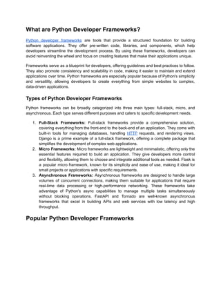 A Brief Introduction to Python Developer Frameworks.pdf | Web Development | Internet