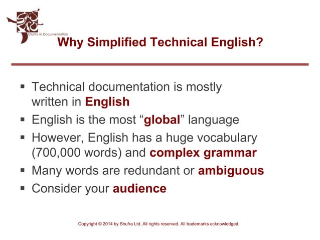 A brief introduction to Simplified Technical English implementation | PPSX