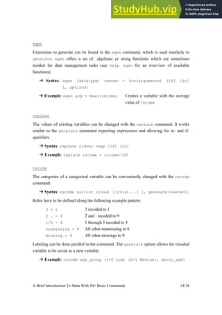 A Brief Introduction To Stata With 50 Basic Commands | PDF