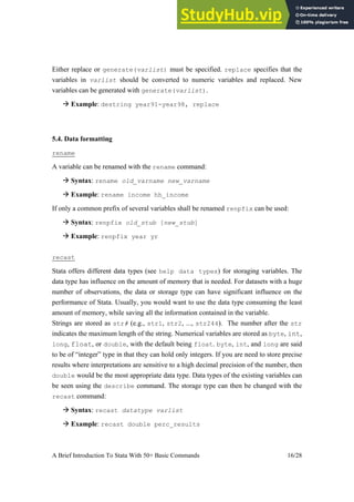 A Brief Introduction To Stata With 50 Basic Commands | PDF