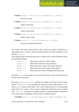 A Brief Introduction To Stata With 50 Basic Commands | PDF