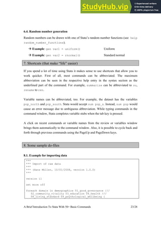 A Brief Introduction To Stata With 50 Basic Commands | PDF