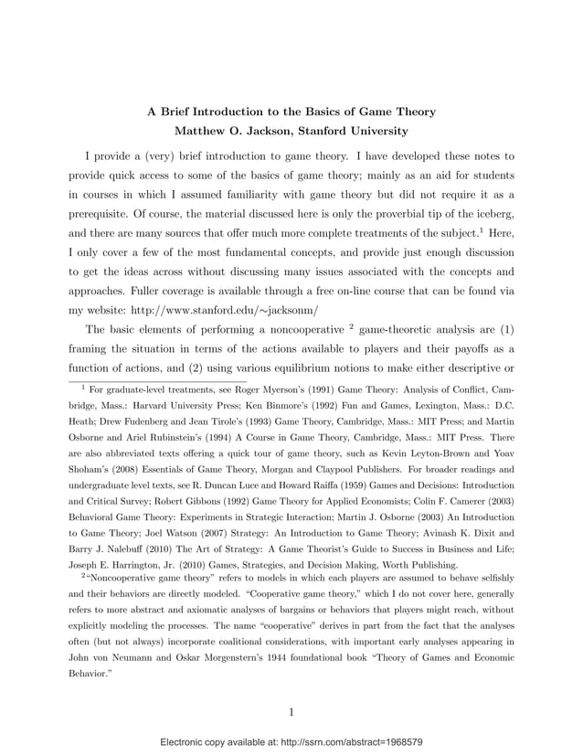 A brief introduction to the basics of game theory | PDF