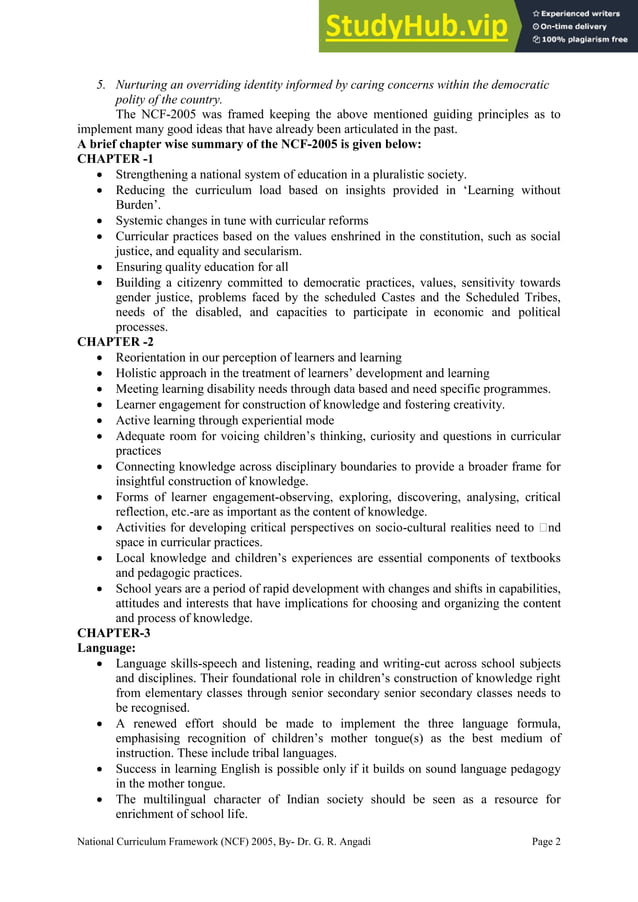 A Brief Note On National Curriculum Framework (NCF) 2005 | PDF
