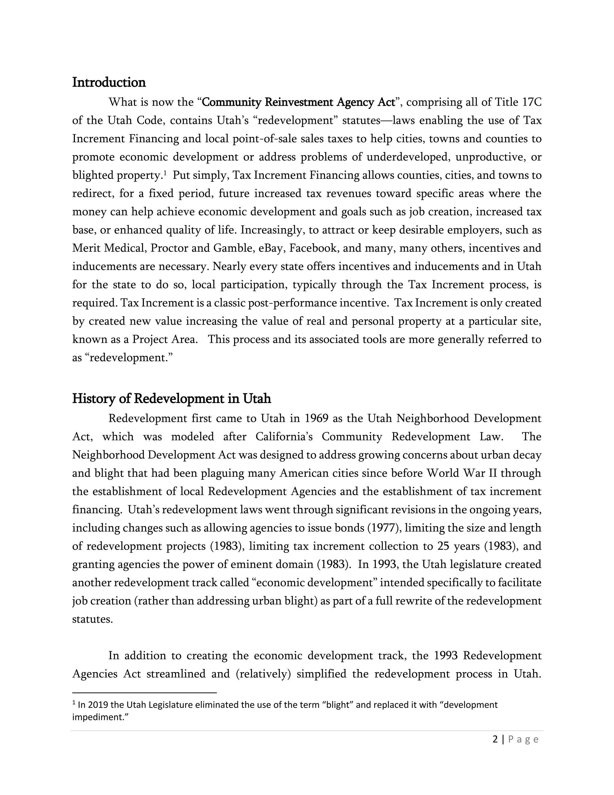 A brief overview of community reinvestment agencies and utah ...