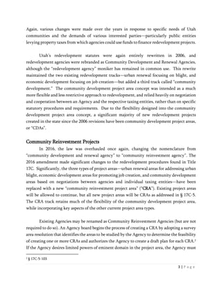 A brief overview of community reinvestment agencies and utah ...
