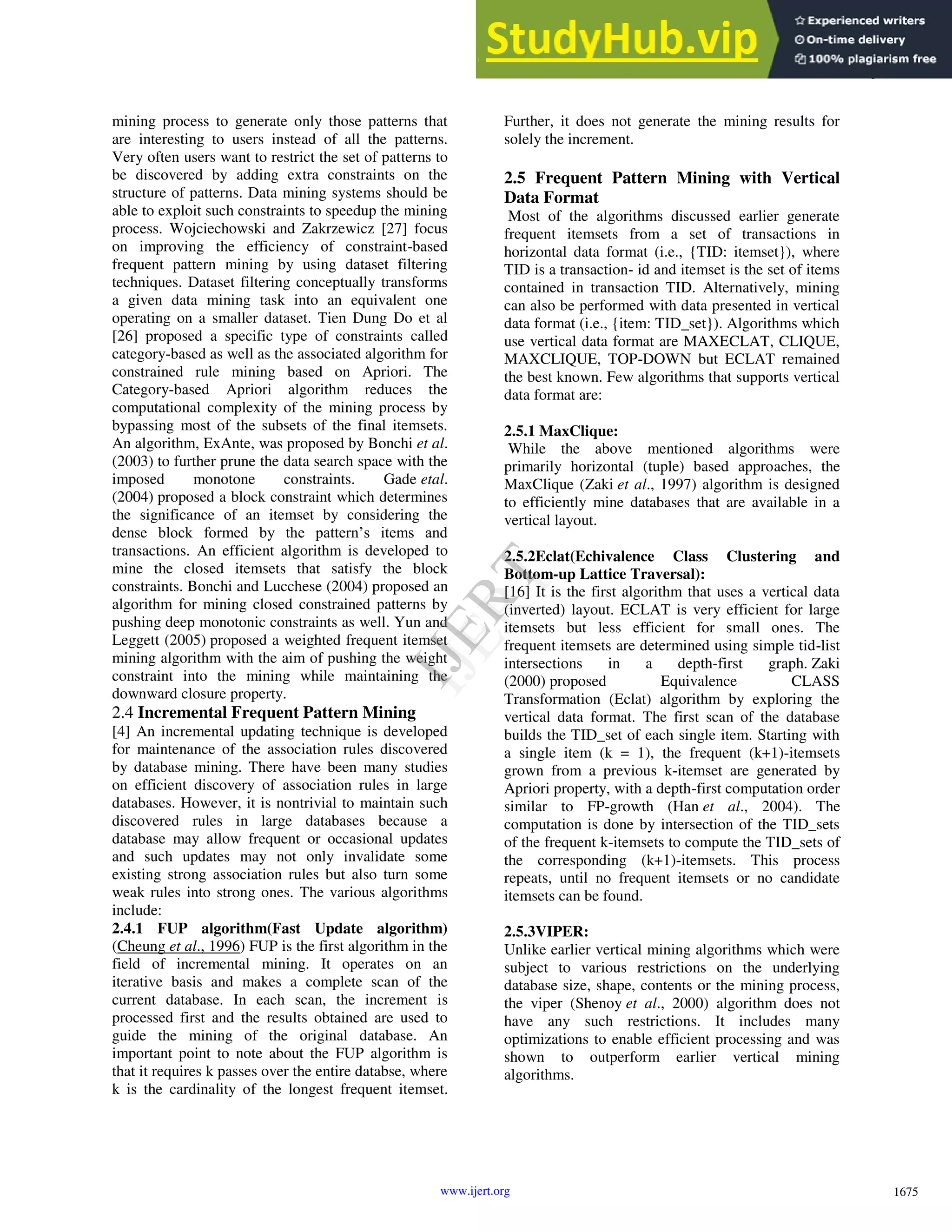 A Brief Overview On Frequent Pattern Mining Algorithms | PDF