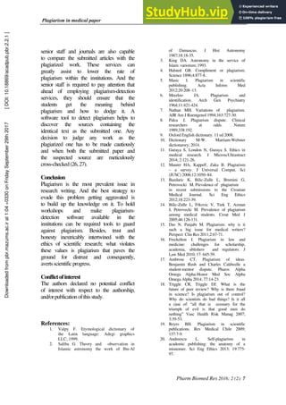 A Brief Review Of Plagiarism In Medical Scientific Research Papers | PDF