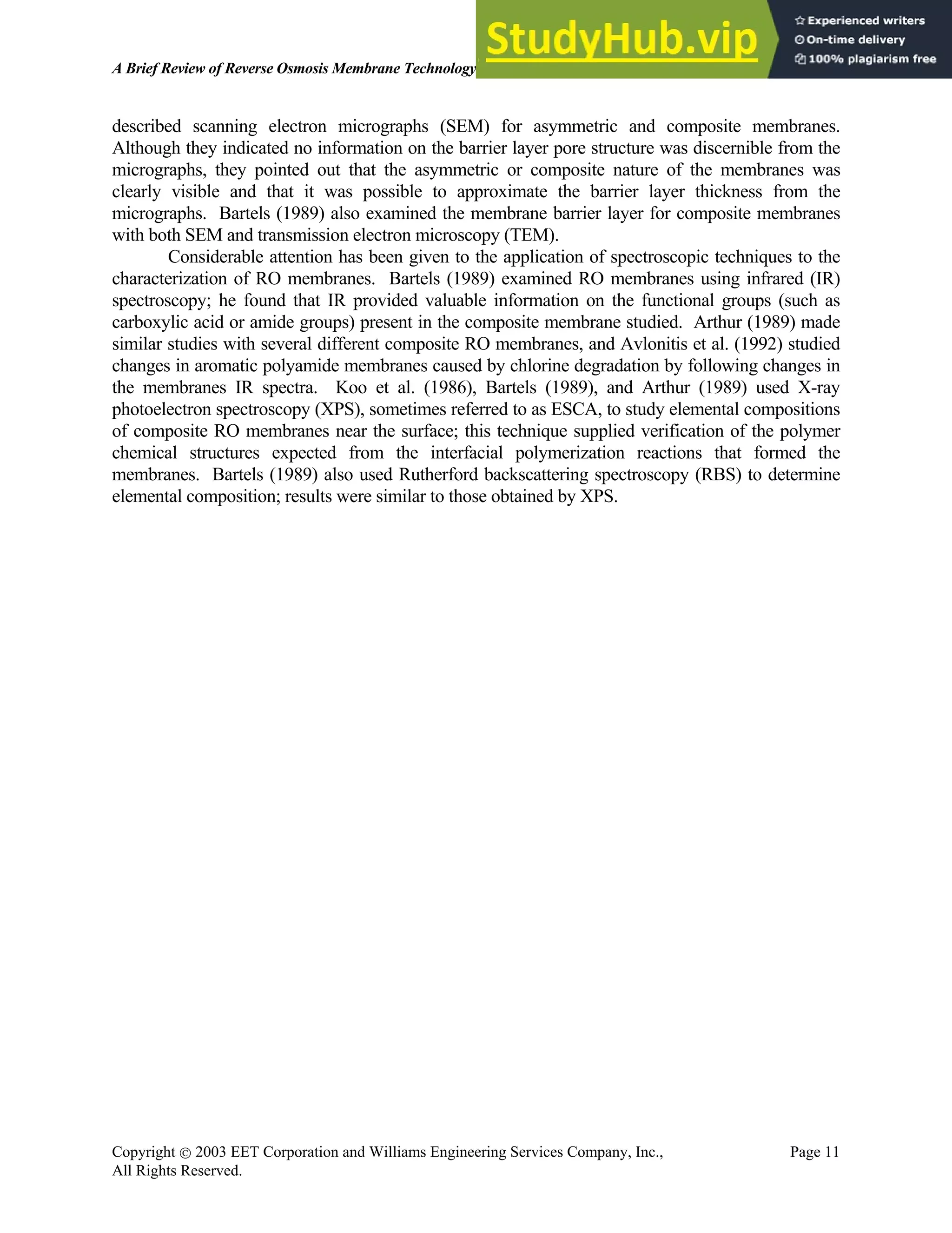 A Brief Review Of Reverse Osmosis Membrane Technology | PDF