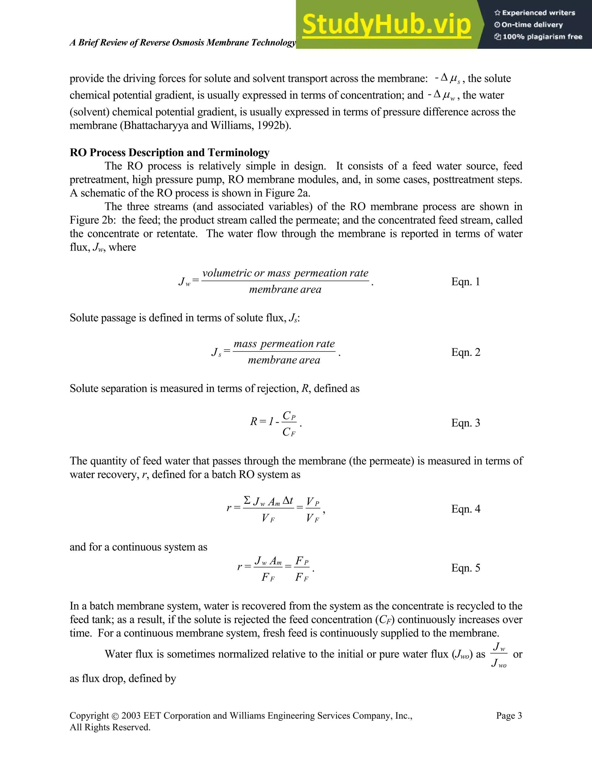 A Brief Review Of Reverse Osmosis Membrane Technology | PDF
