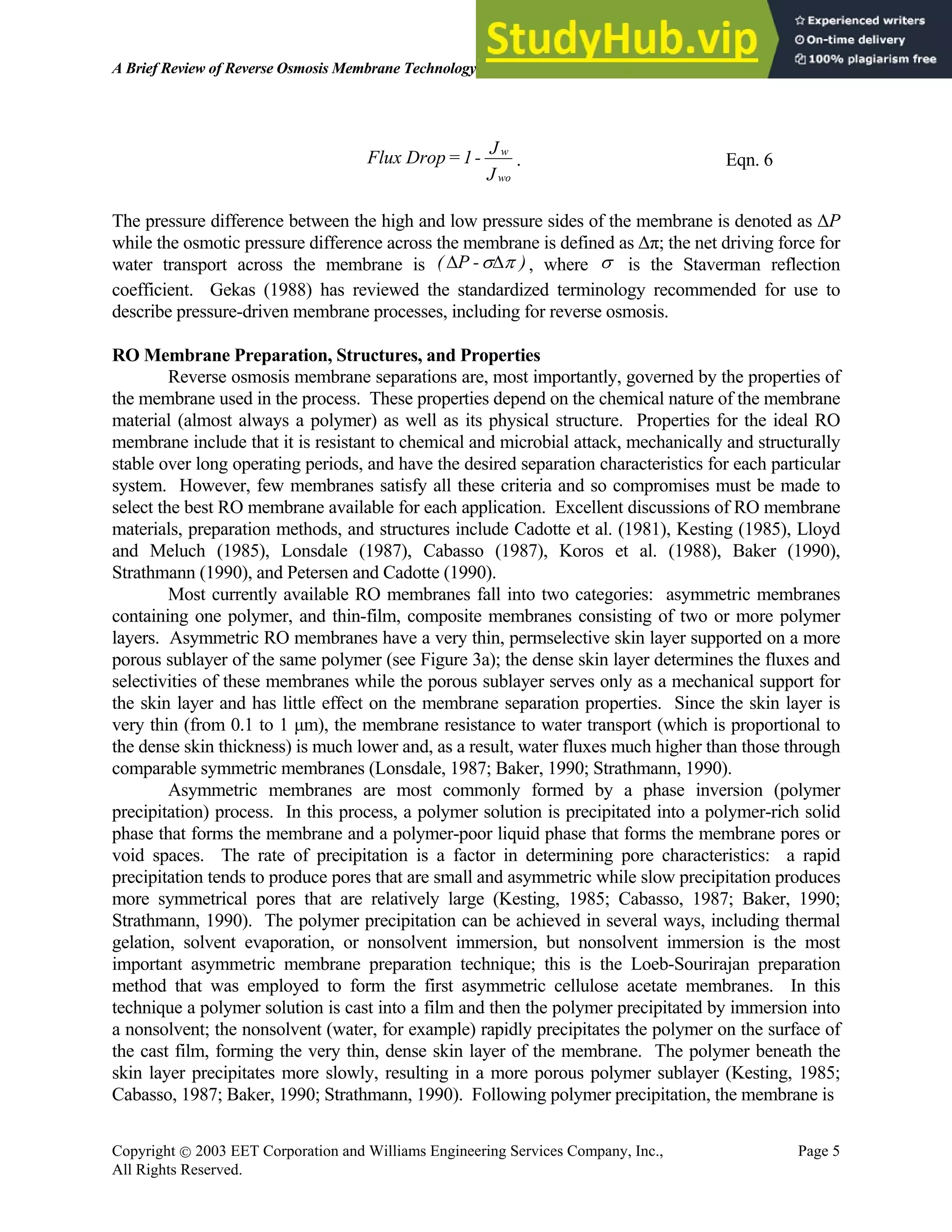 A Brief Review Of Reverse Osmosis Membrane Technology | PDF