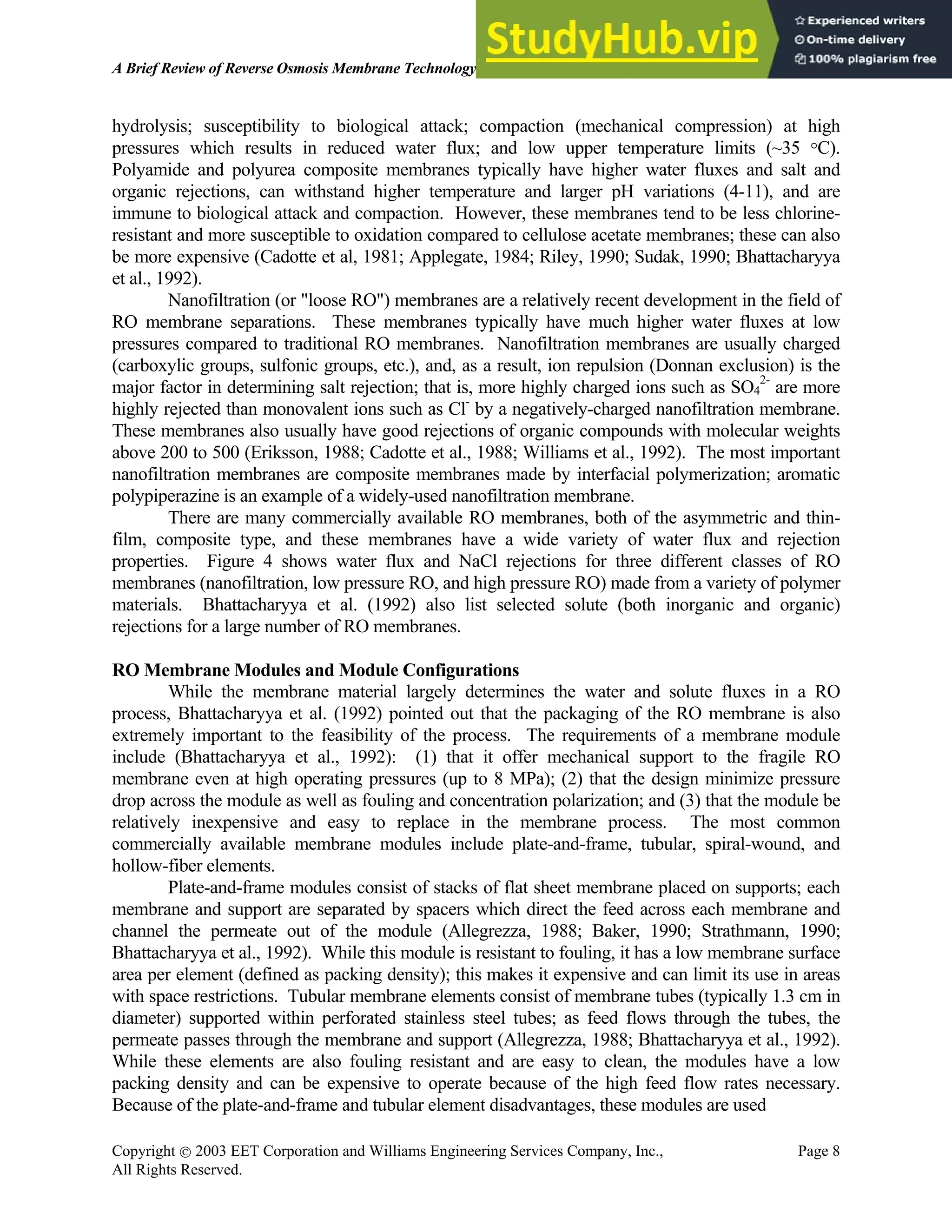 A Brief Review Of Reverse Osmosis Membrane Technology | PDF