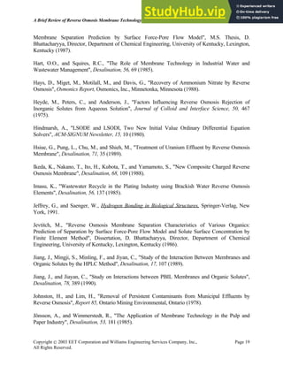 A Brief Review Of Reverse Osmosis Membrane Technology | PDF