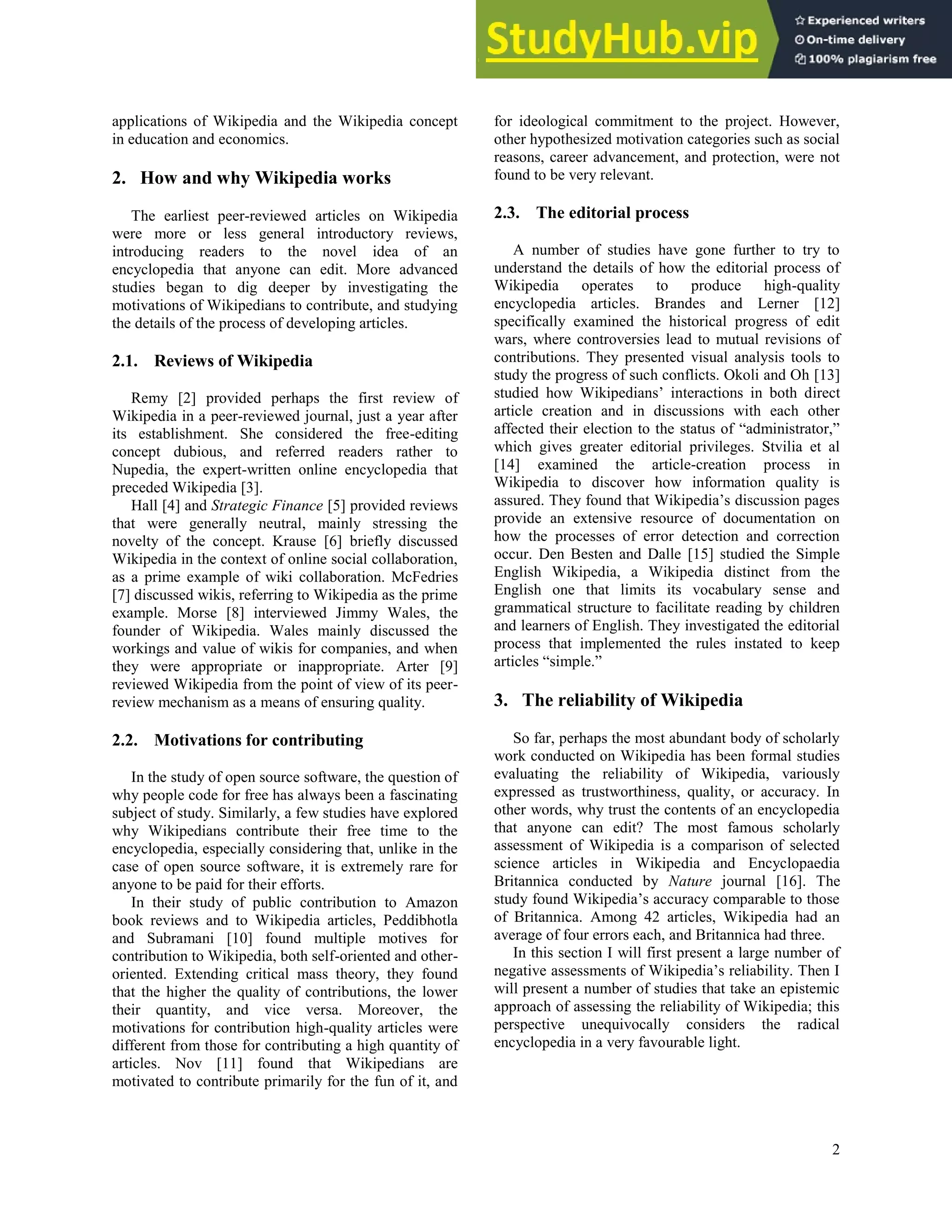 A Brief Review Of Studies Of Wikipedia In Peer-Reviewed Journals | PDF