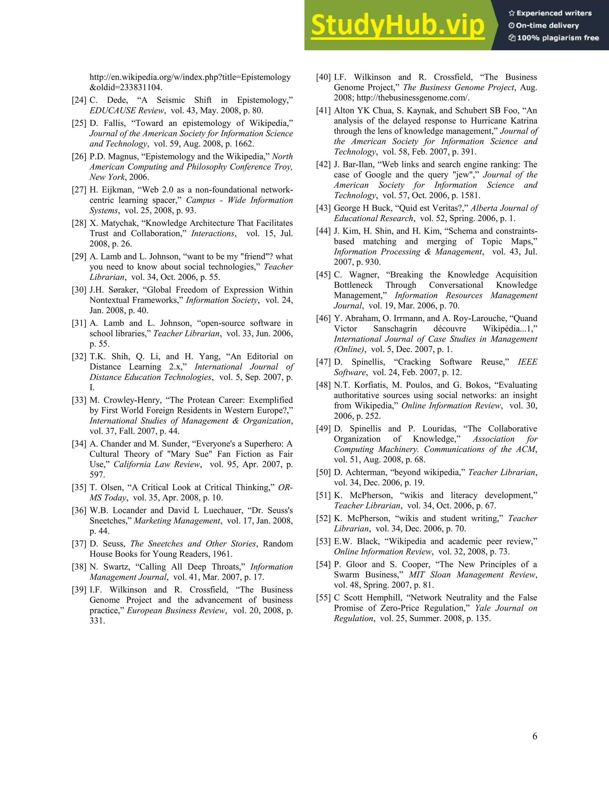 A Brief Review Of Studies Of Wikipedia In Peer-Reviewed Journals | PDF