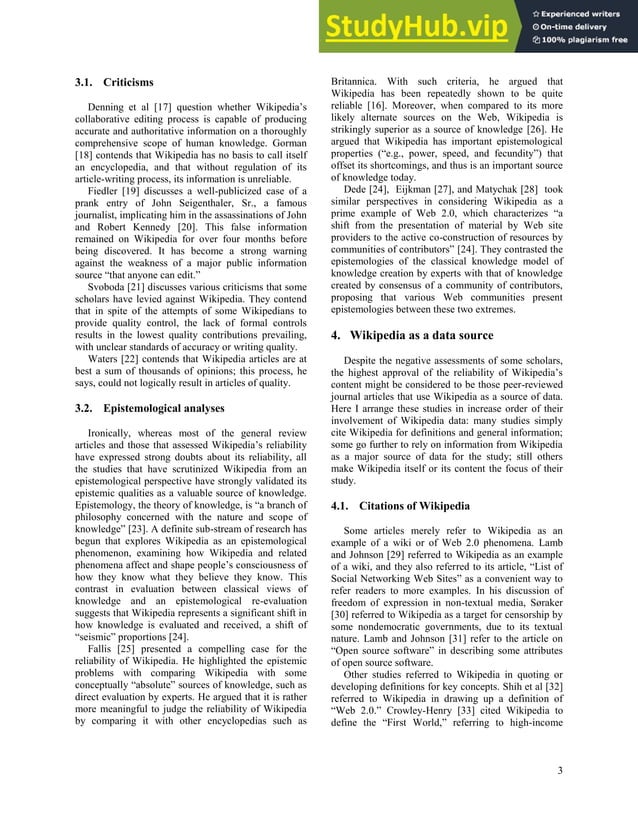 A Brief Review Of Studies Of Wikipedia In Peer-Reviewed Journals | PDF