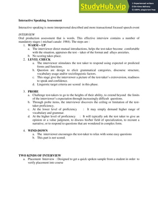 A Brief Summary Of Speaking Assessment - HD Brown. | PDF