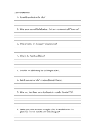 A brilliant madness questions only | DOCX