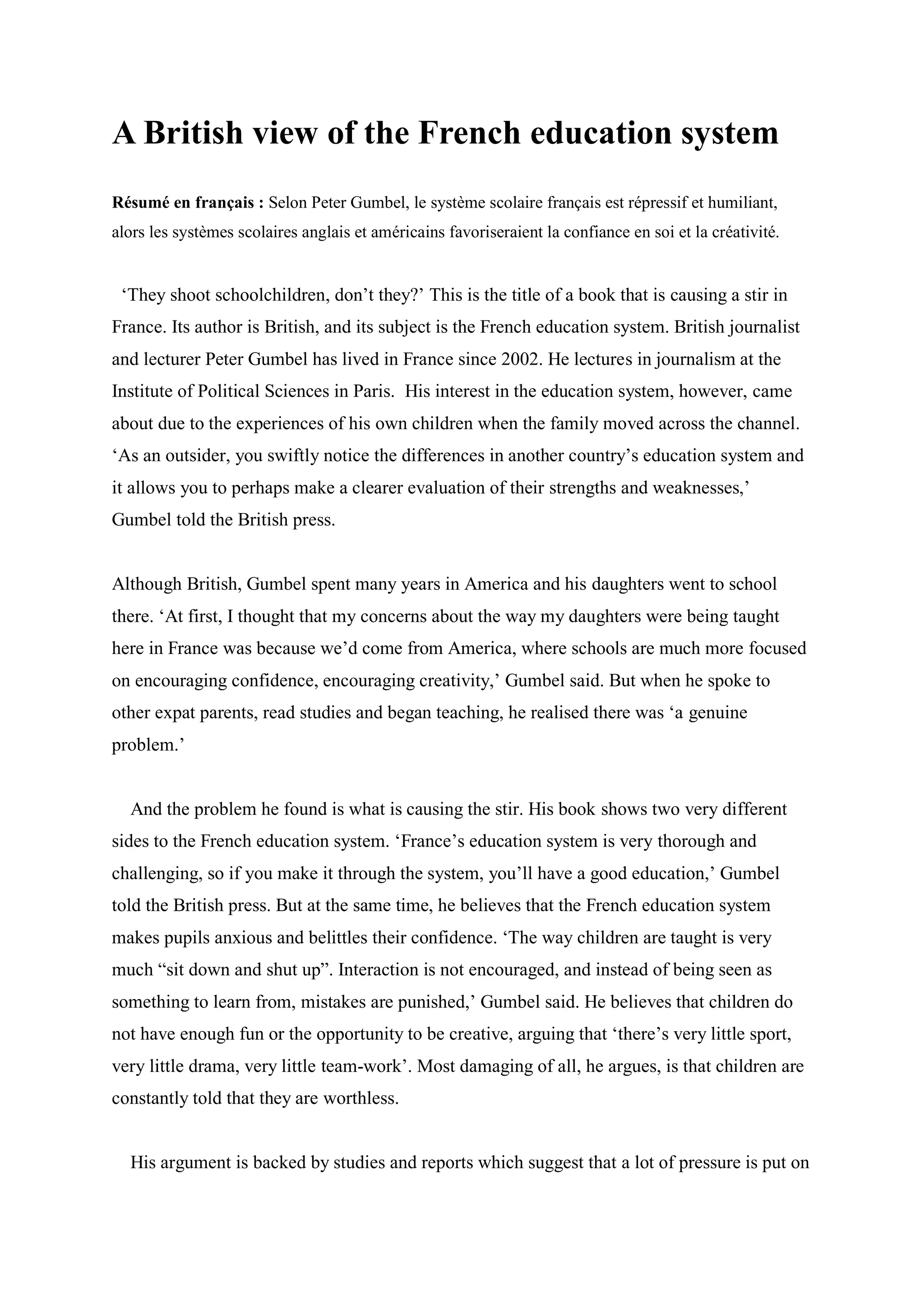 A British View of the French Education System | PDF