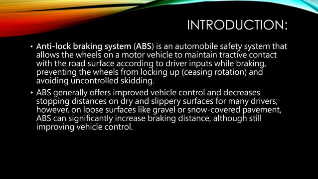 Anti-Lock Braking System (ABS) - An Overview | PPT